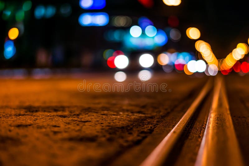 Night Highway with Rails, Car Go Over it. Stock Photo - Image of view ...