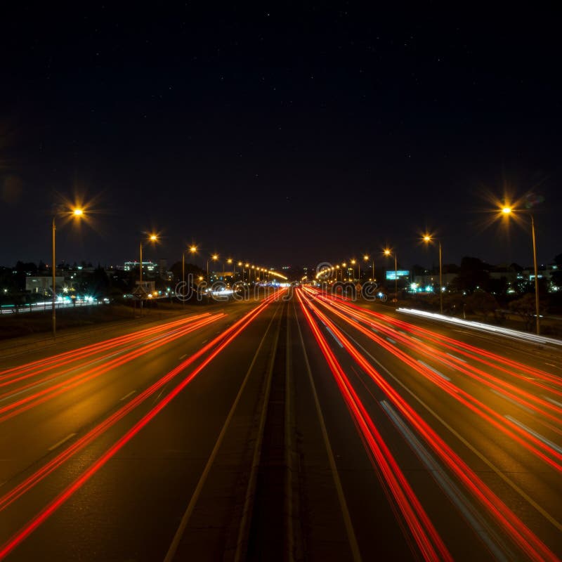 Night Highway with Red and Orange Light Trails Stock Illustration ...