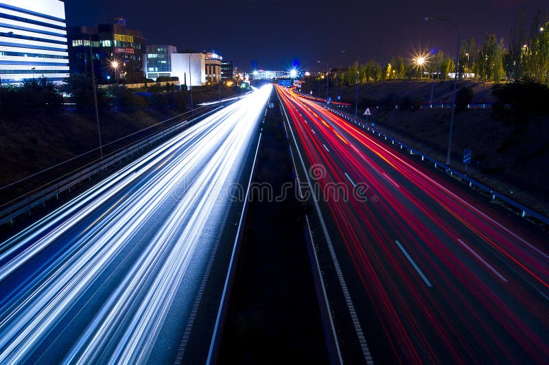 Night trails on the road editorial stock image. Image of trail - 185524794