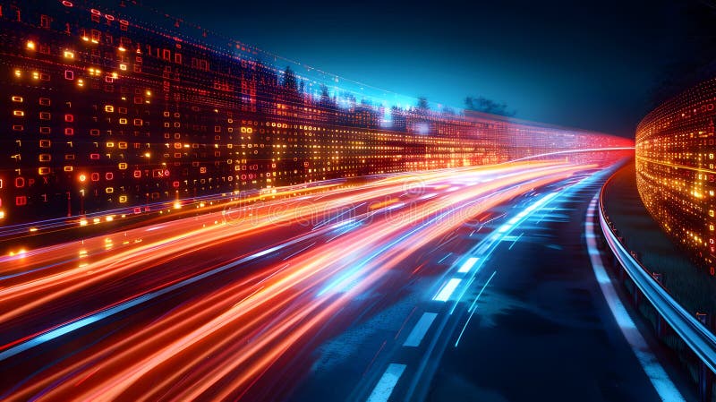 Night Highway Speed Light Trails 3D Illustration Stock Illustration - Illustration of blur ...