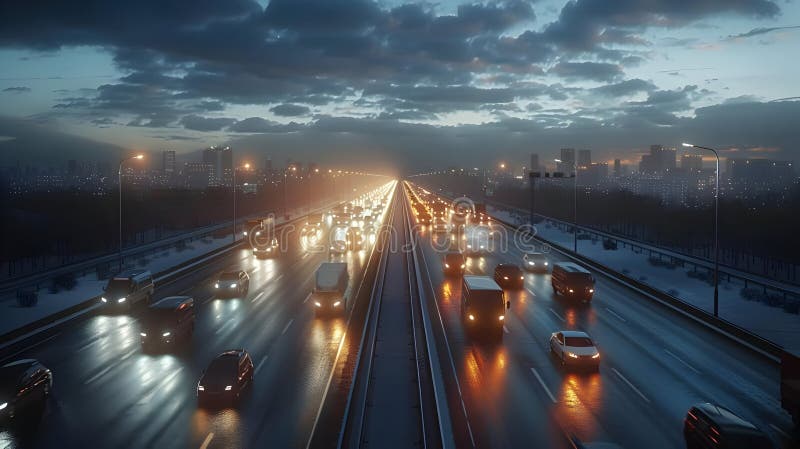 Night Highway Traffic Illustration Stock Illustration - Illustration of ...