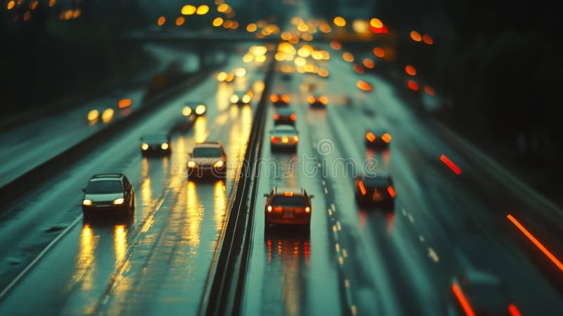 Night Highway Traffic in the Rain Stock Illustration - Illustration of ...