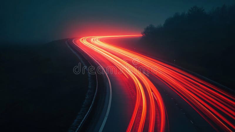 Night Highway Traffic with Red Light Trails Stock Illustration ...