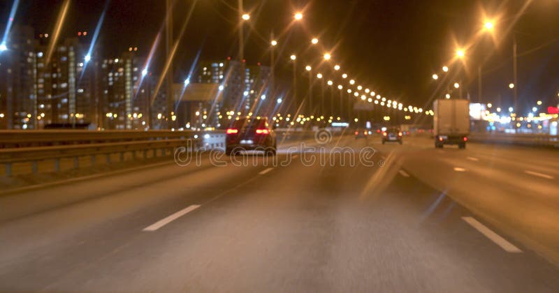 Night Highway through the Windshield Stock Photo - Image of city ...