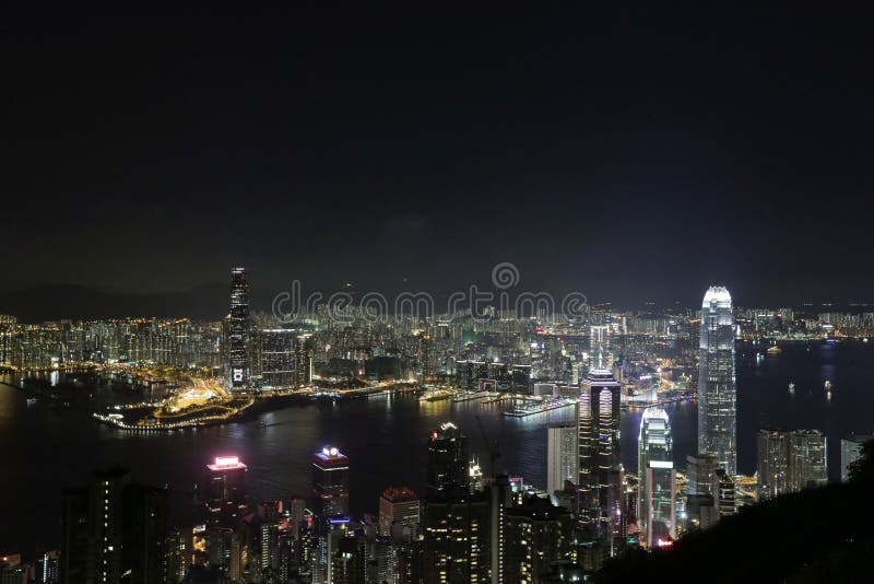 Night HK Skyscrapers. View from the Peak Editorial Stock Photo - Image ...