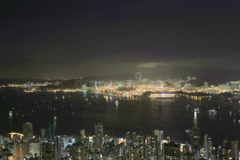 Night HK Skyscrapers. View from the Peak Stock Photo - Image of beauty ...