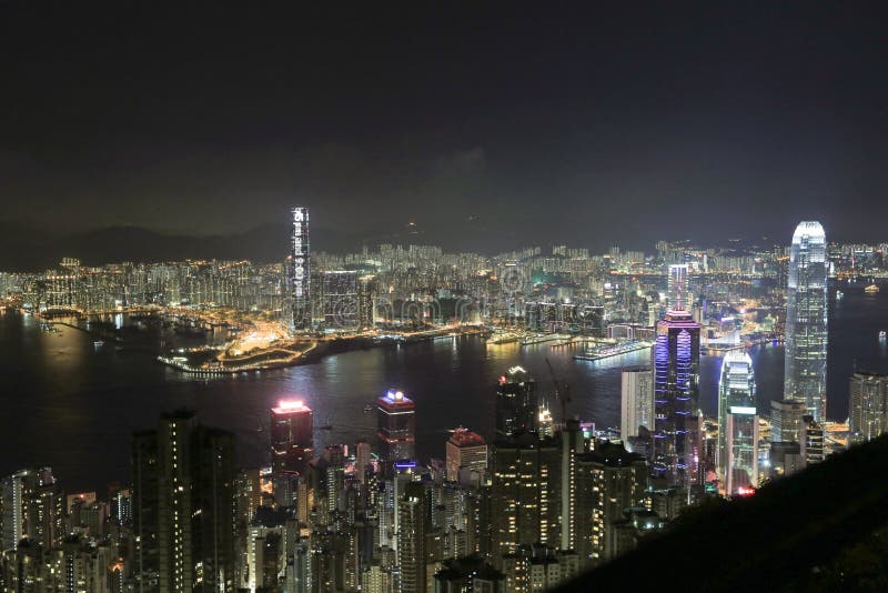 Night HK Skyscrapers. View from the Peak Stock Photo - Image of ...