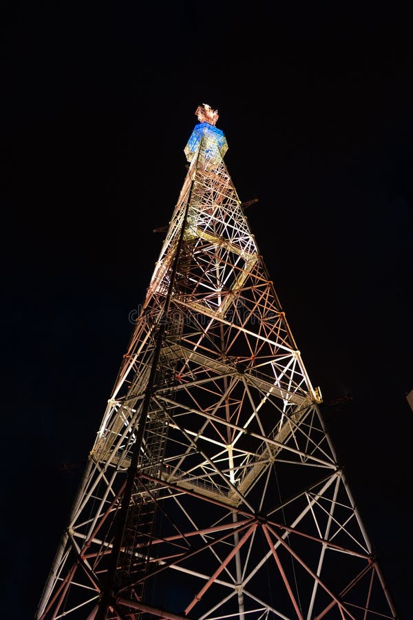 Night Illumination on the Communications Tower Stock Photo - Image of ...