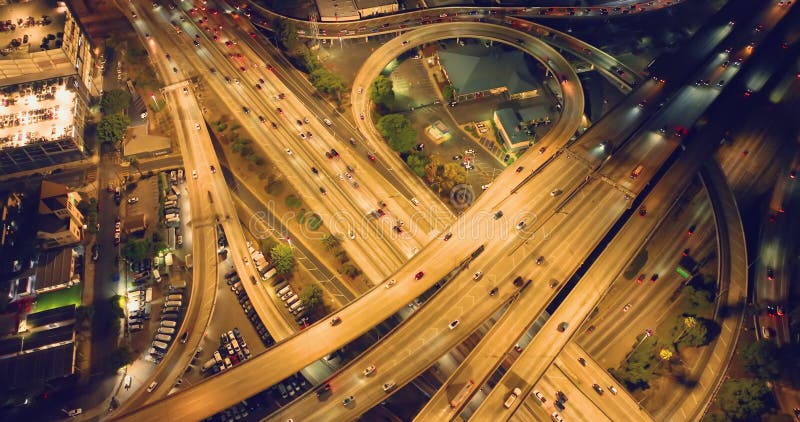 Night Illumination of Elevated Multilevel Traffic Junction. Stock Footage - Video of automobile ...