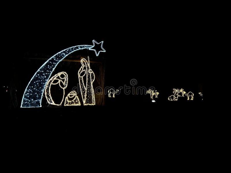 Night Image of the Christmas Decoration of a Christmas Nativity Scene ...
