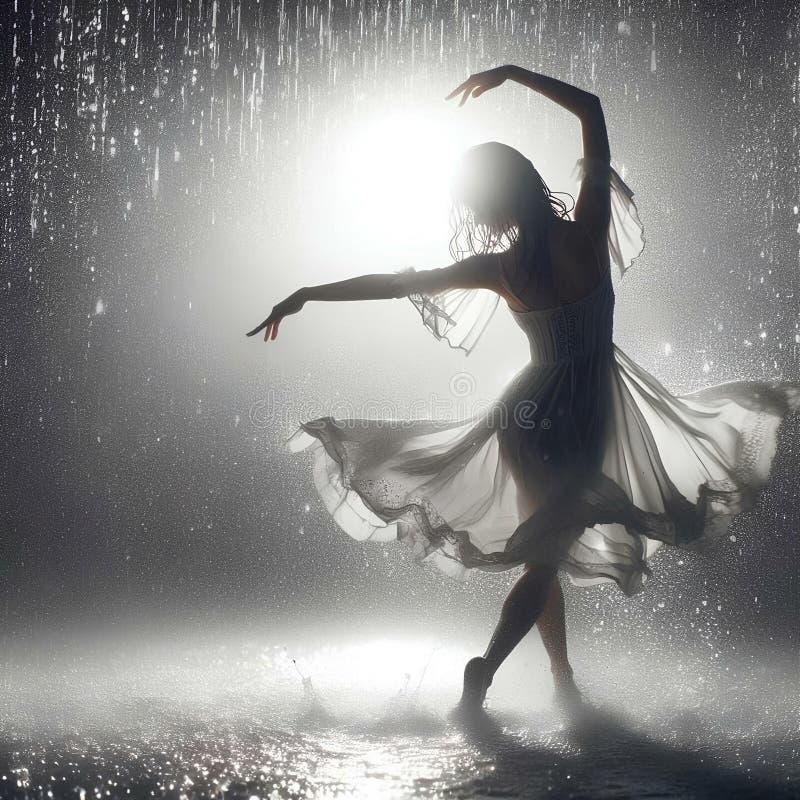 Night Image of Dancing in the Rain Stock Illustration - Illustration of ...