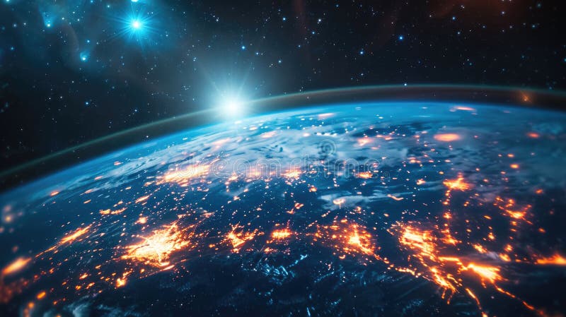 Night Image of Planet Earth Seen from Space with Bright Stellar Lights ...