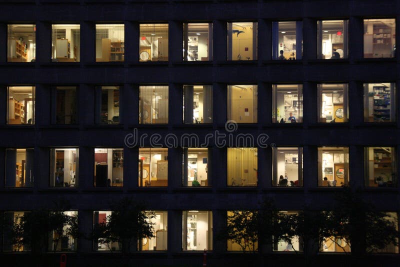 Night Image of Windows at MIT. Stock Image - Image of technology ...