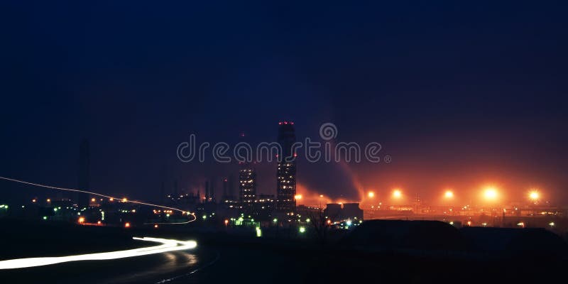Night in the Industrial Area Stock Image - Image of cooling, ecology ...
