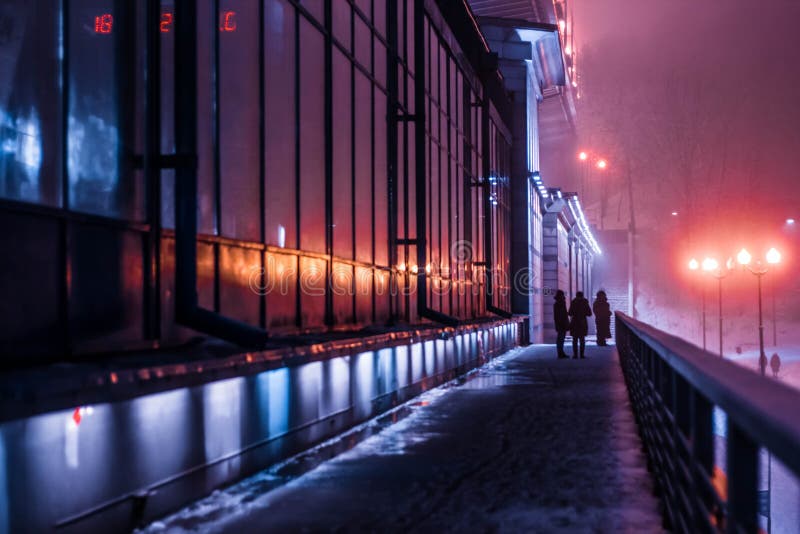 Night Industrial Landscape, a Building with Large Windows Stock Image ...