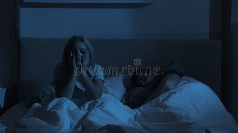Insomnia And Sleep Concept Sleepless Man In Bed At Night Trouble And