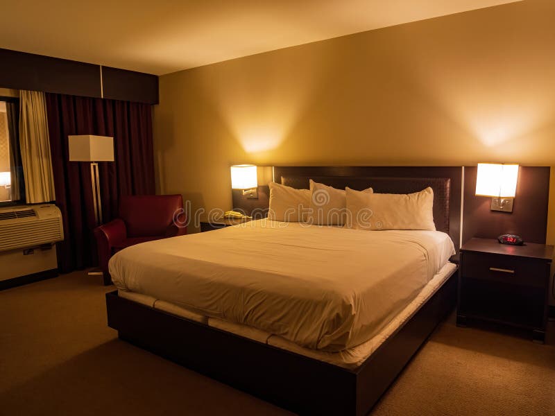 Night Interior View of a Hotel Room Stock Photo - Image of indoor ...
