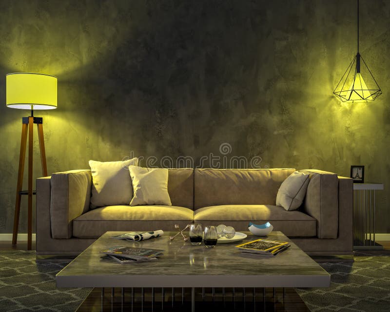 Night Interior with Purple Colored Lights Stock Illustration ...