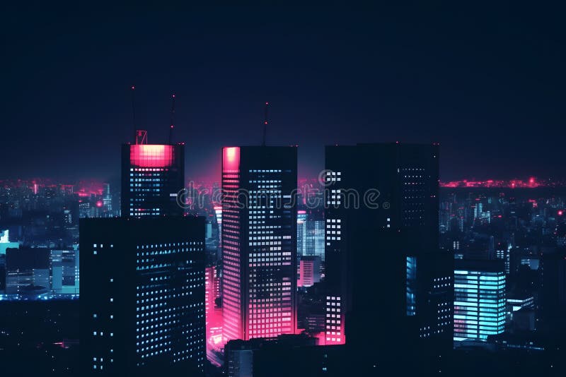 Japanese Neon City in Synthwave Style. Cyberpunk Futuristic. Neural ...