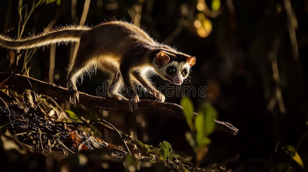 Night Jungle Loris Leaping Branch Stock Photo - Image of furry, eyes ...