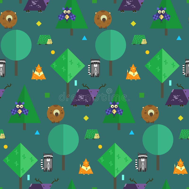 Night Kids Pattern with Cute Geometrical Animals Stock Vector ...