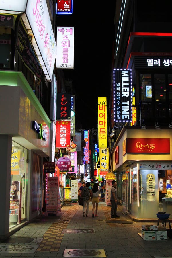 Night in the Korea Busan Shopping Street Editorial Image - Image of ...