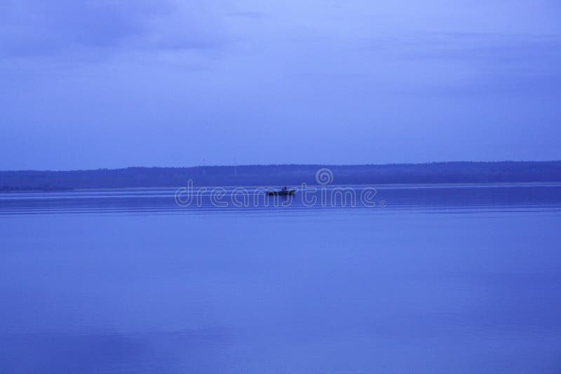 Night lake and boat stock image. Image of coastline - 194065595