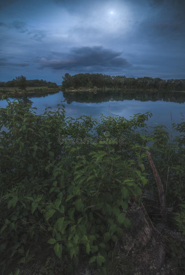 Night Lake Landscape stock photo. Image of light, natural - 126996706