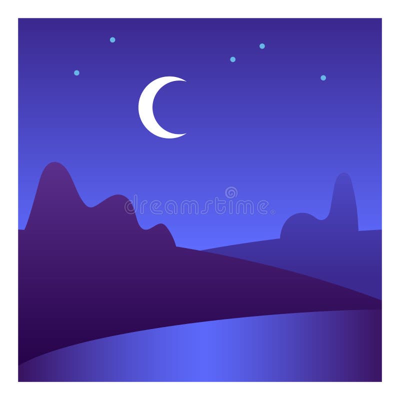 Night Landscape. Countryside Under Dark Night Sky with Moon Crescent ...