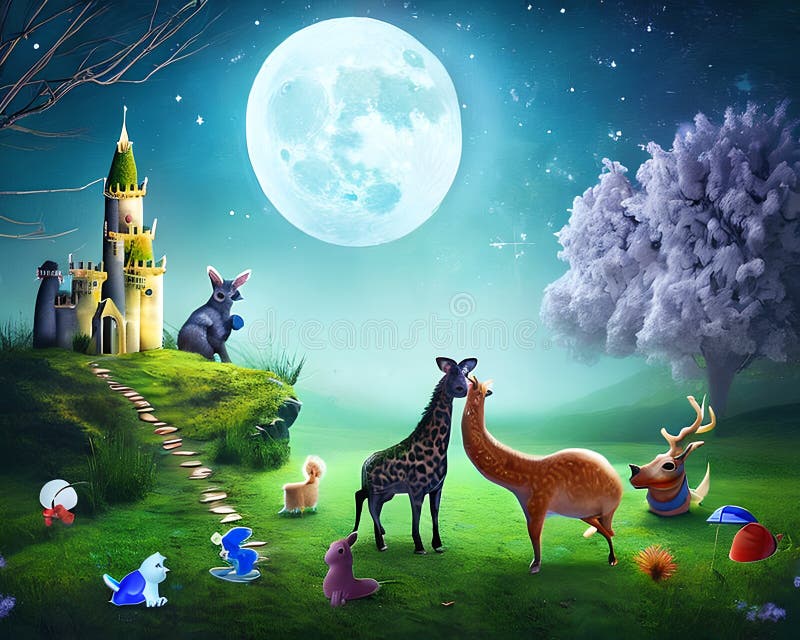 Landscape with Fantasy Animals, Generative AI Illustration Stock Photo ...