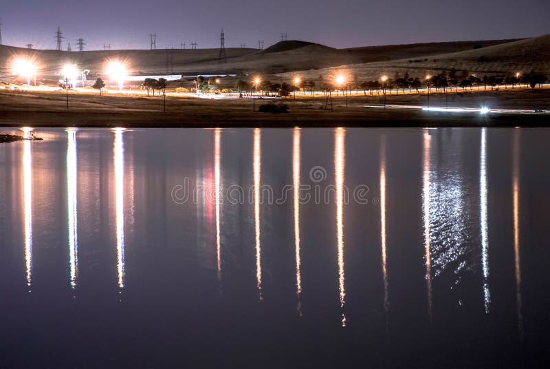 Night Landscape: Light Reflections on Water Stock Photo - Image of ...