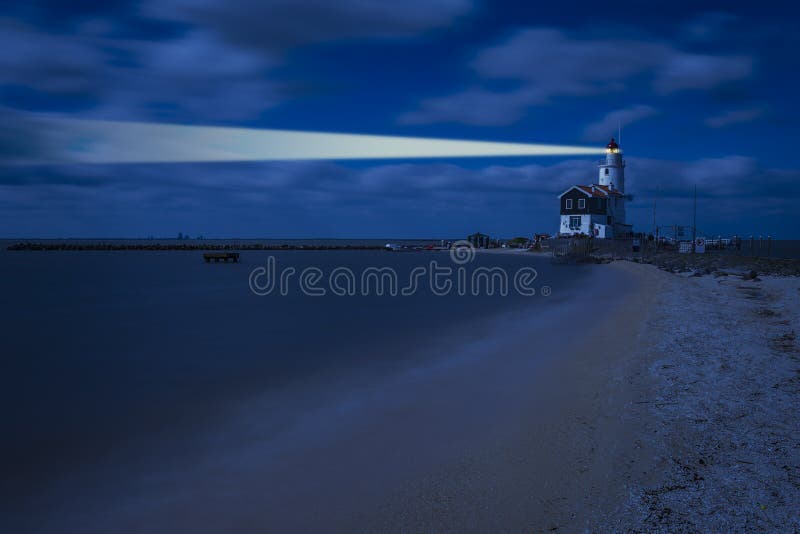 Night Landscape with Lighthouse Stock Image - Image of boat, seascape ...