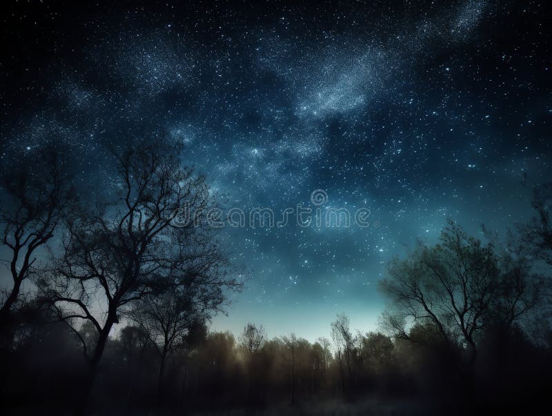 Night Landscape with Milky Way and Trees. Made with Generative AI Stock ...