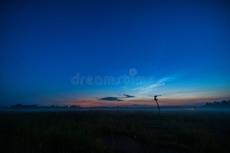 Night Landscape with Mist and Clear Blue Sky. Stock Image - Image of ...