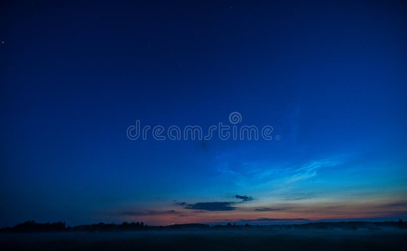 Night Landscape with Mist and Clear Blue Sky. Stock Image - Image of ...