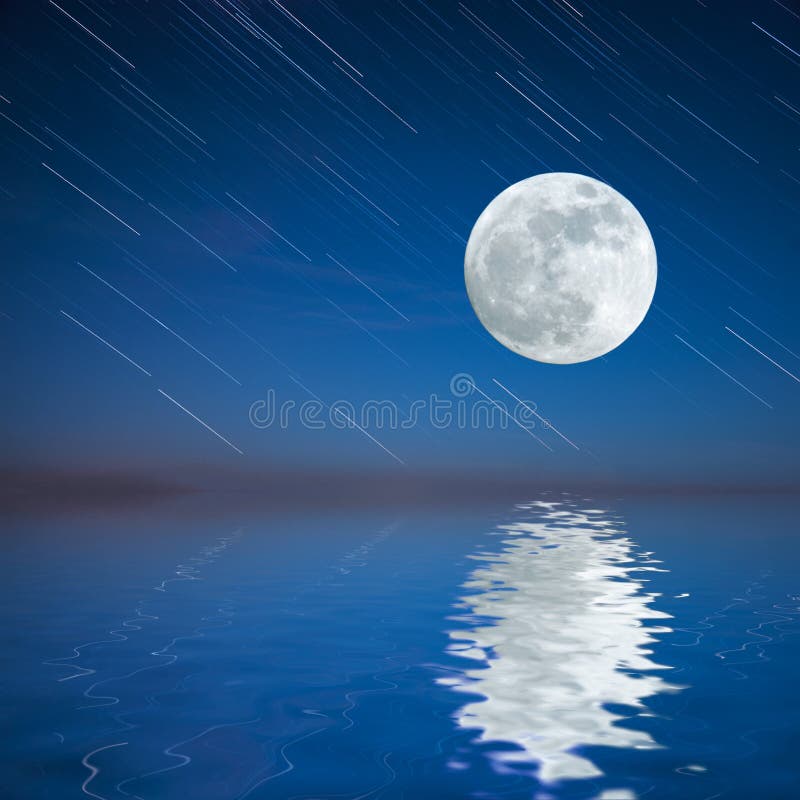 Moon Over Ocean, Night Scene Stock Image - Image of night, calm: 45351409