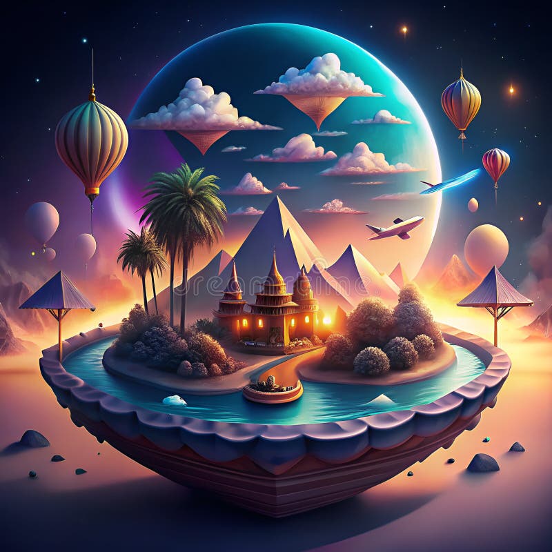 Night Landscape with Moon and Mountains, 3d Render, Digital Art ...