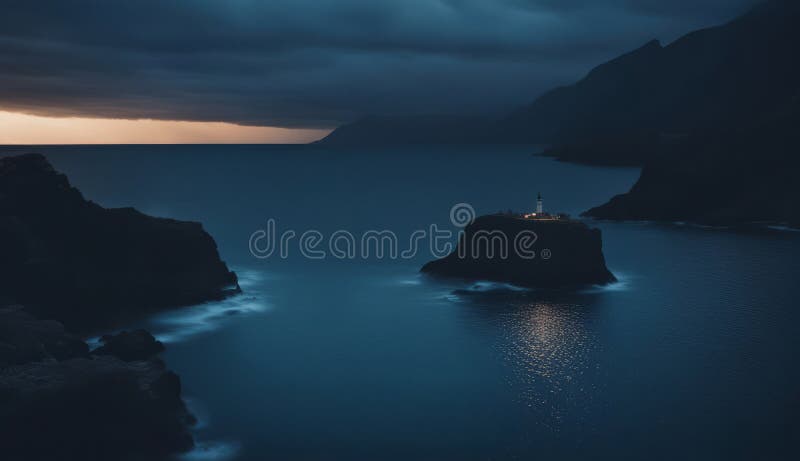 Night Landscape with Moon and Stars Reflected in the Water of a Sea ...