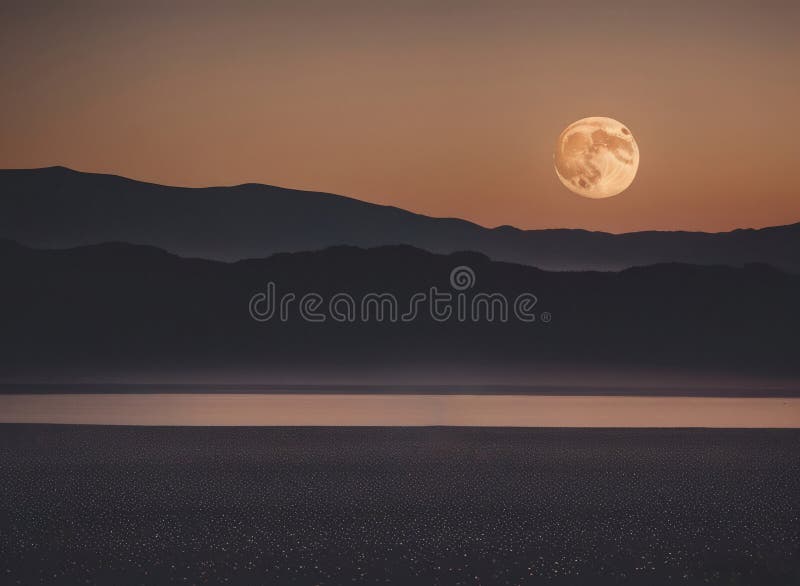 Night Landscape with Moon and Stars Reflected in the Water of a Lake ...