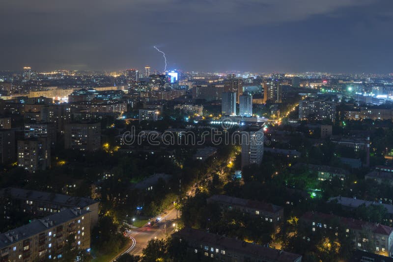 Night Landscape. Moscow Streets and Lightning in the Background Stock ...