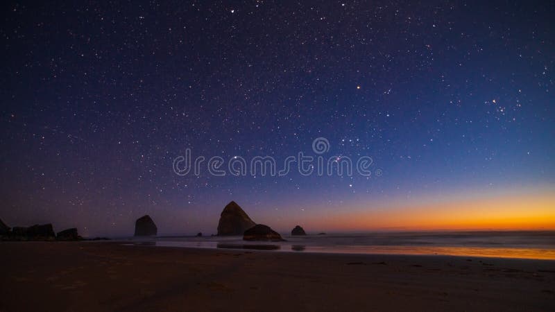 Night Landscape on the Pacific Ocean, with Landscape but Starry Sky ...