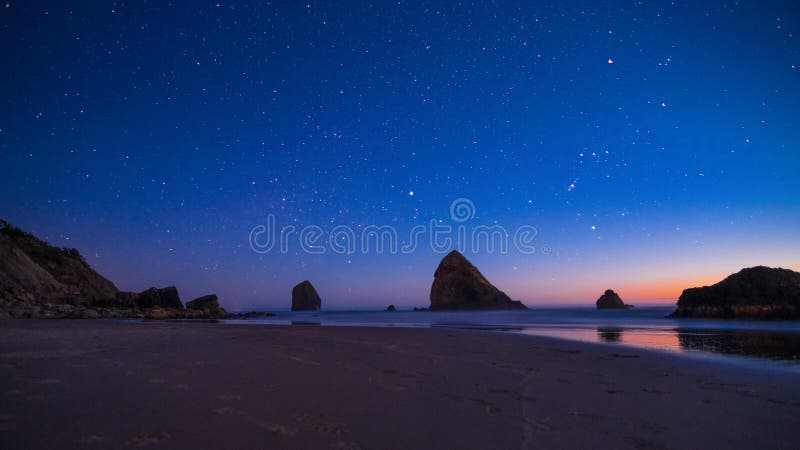 Night Landscape on the Pacific Ocean, with Landscape but Starry Sky ...