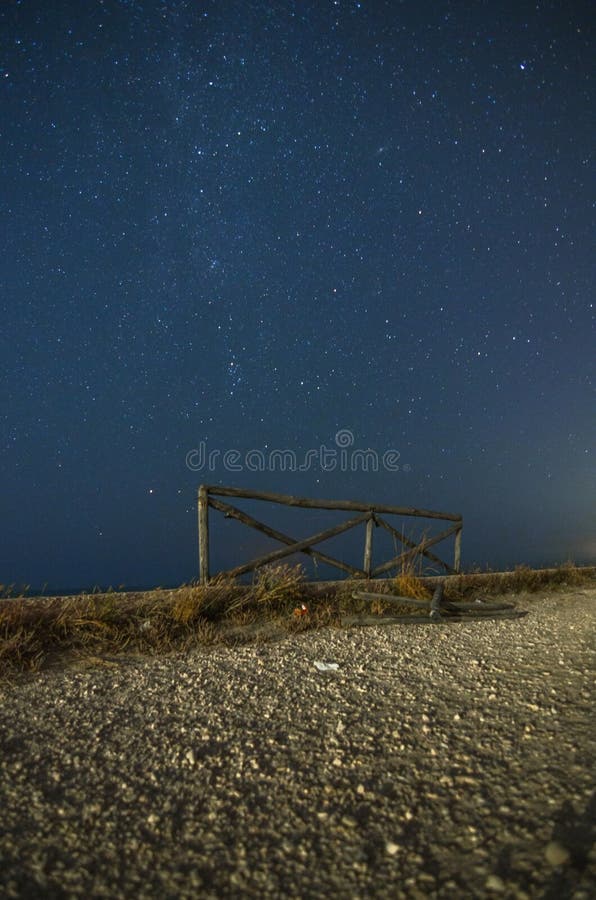 Night Landscape with Path and Starry Sky Stock Image - Image of nature ...