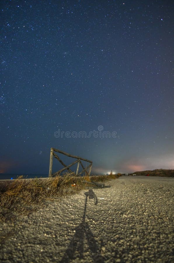 Night Landscape with Path and Starry Sky Stock Image - Image of beach ...