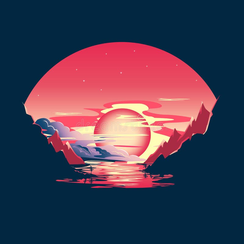 Night Landscape with a Red Moon in the Clouds Stock Vector ...