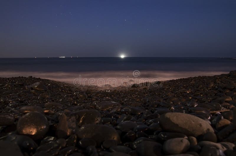 Night Landscape of the Sea Coast Stock Image - Image of coast, light ...