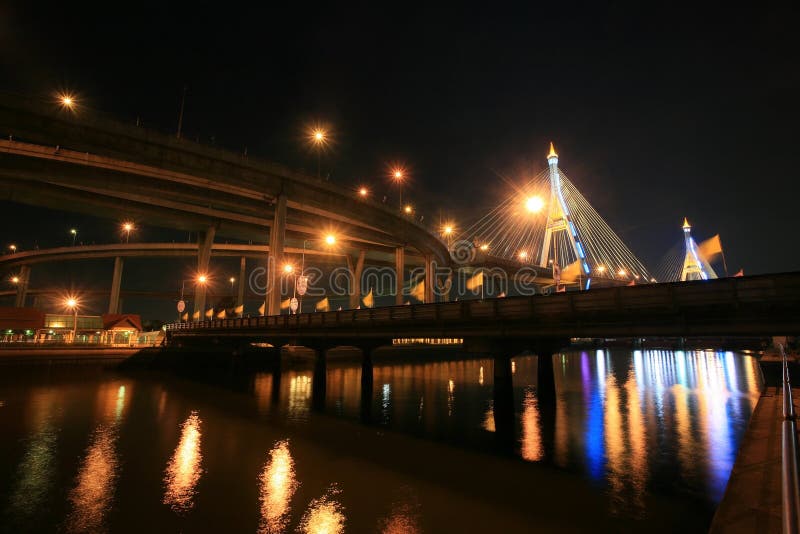 Night Landscape of Small and Large Bridge Stock Photo - Image of dark ...