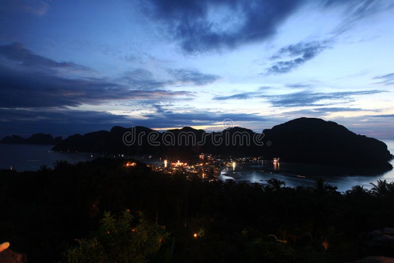 Night landscape small town stock photo. Image of romance - 60016366