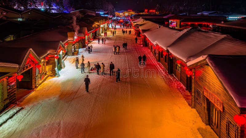 Night Landscape after Snow in China S Snow Town Stock Image - Image of ...