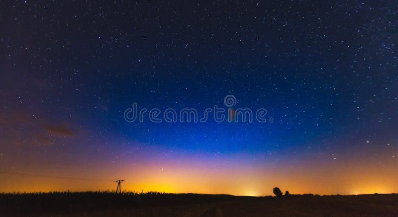 Night Landscape with Stars Over Fields Stock Photo - Image of ...